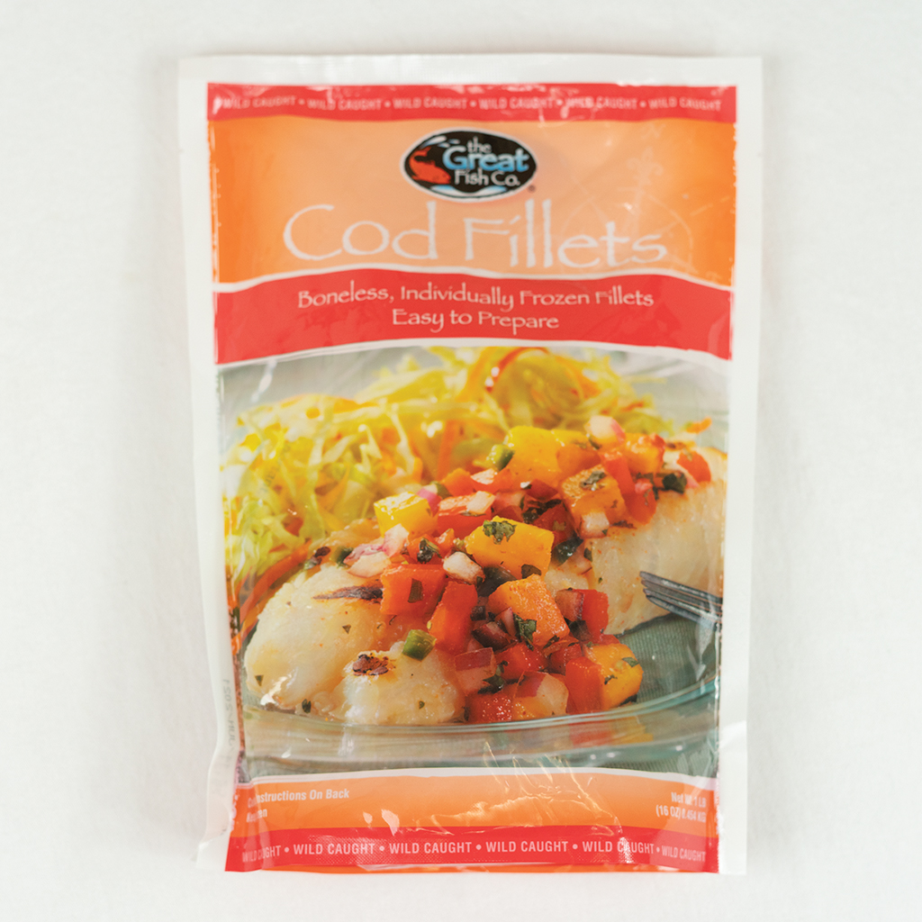 Cod Fillets Boneless Skinless Raw Frozen 1# bag | Soft Stuff Distributors